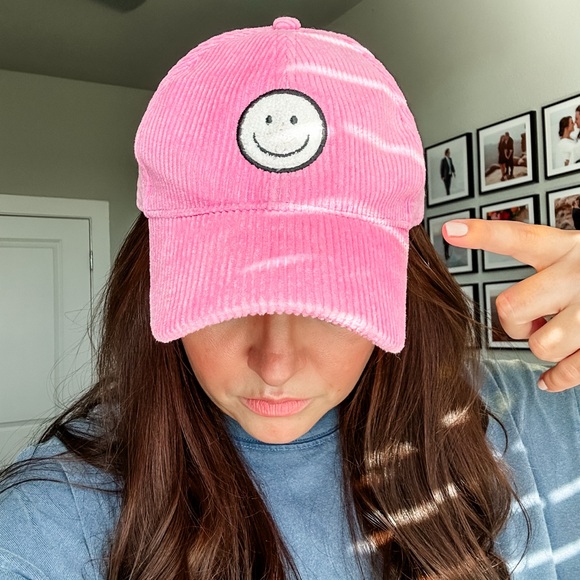 Accessories | David And Young Pink Corduroy Smiley Face Hat | Poshmark